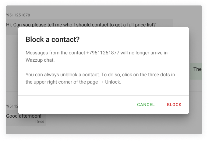 How contact blocking works - Wazzup База знаний по сервису